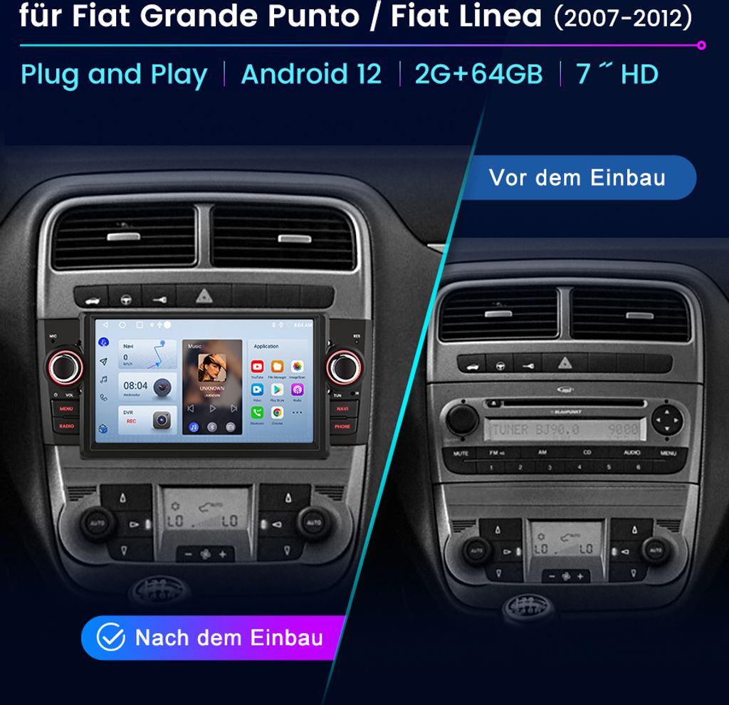 Autorádio s Androidom 2Din pre Fiat Punto | Kaufland.sk