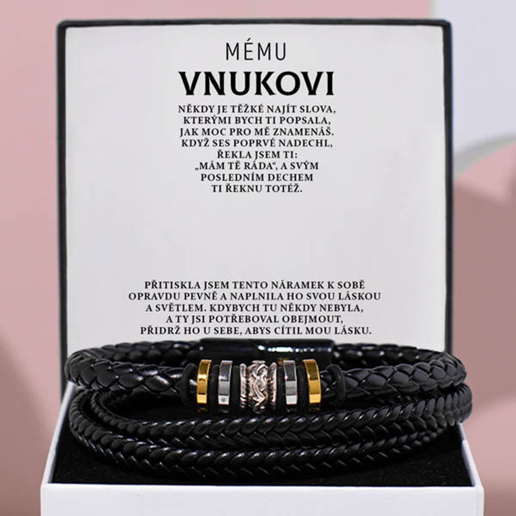 Lovilion Kožený Náramek pro muže se vzkazem" Mému vnukovi"