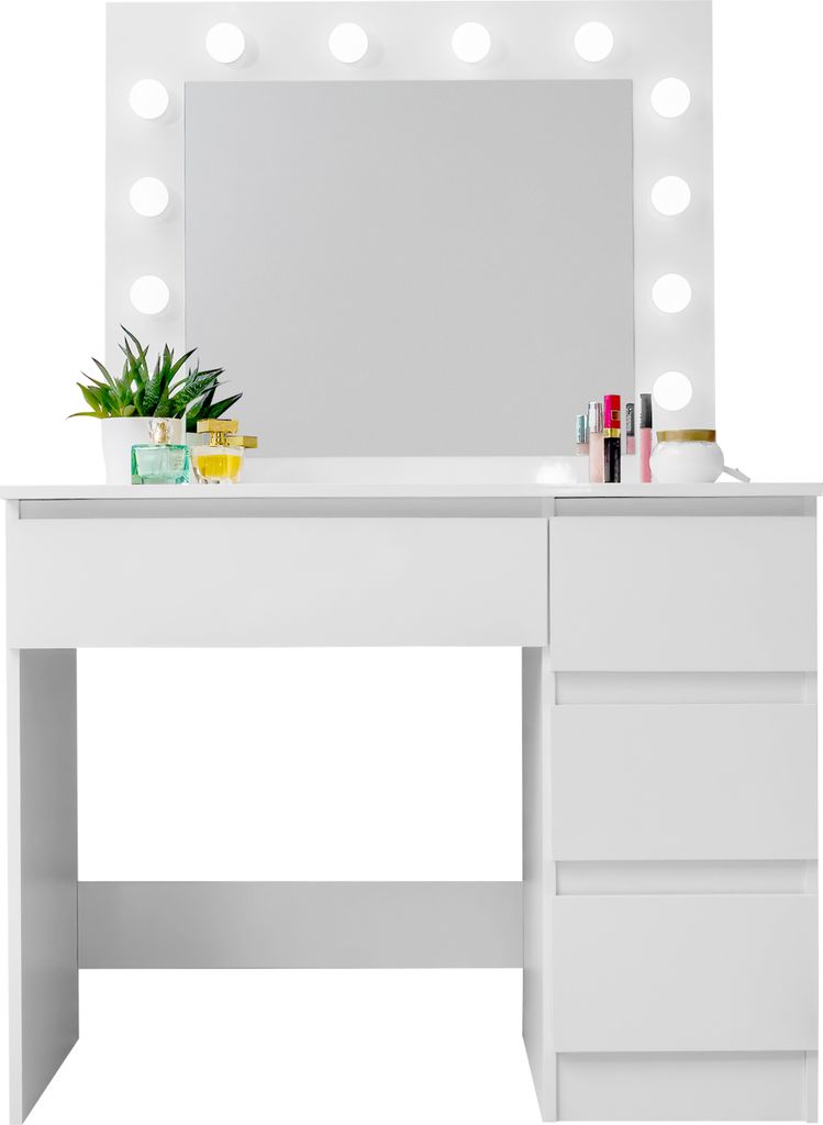 Aga Toaletný stolík so zrkadlom a osvetlením Lesklý biely