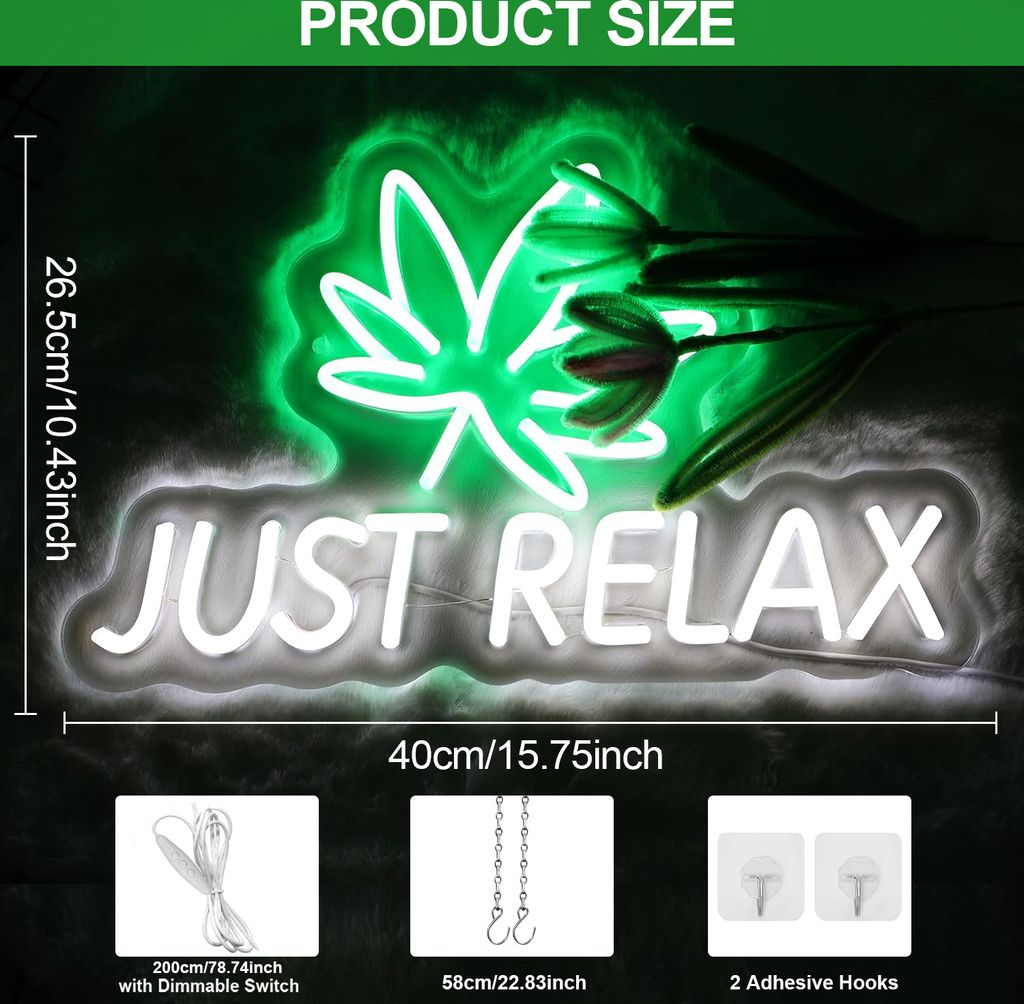 Led Font Just Relax Green Leaf Neon Sign Led | Kaufland.cz