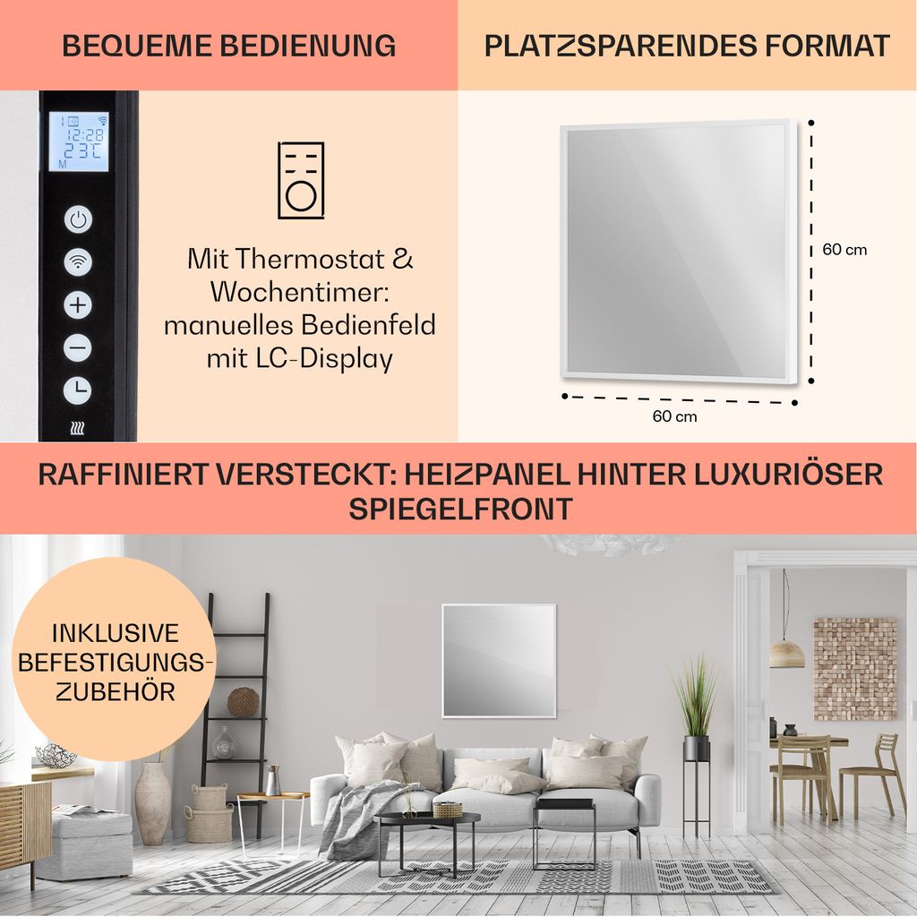 Infrarot Spiegelheizung Mit Licht Und Thermostat