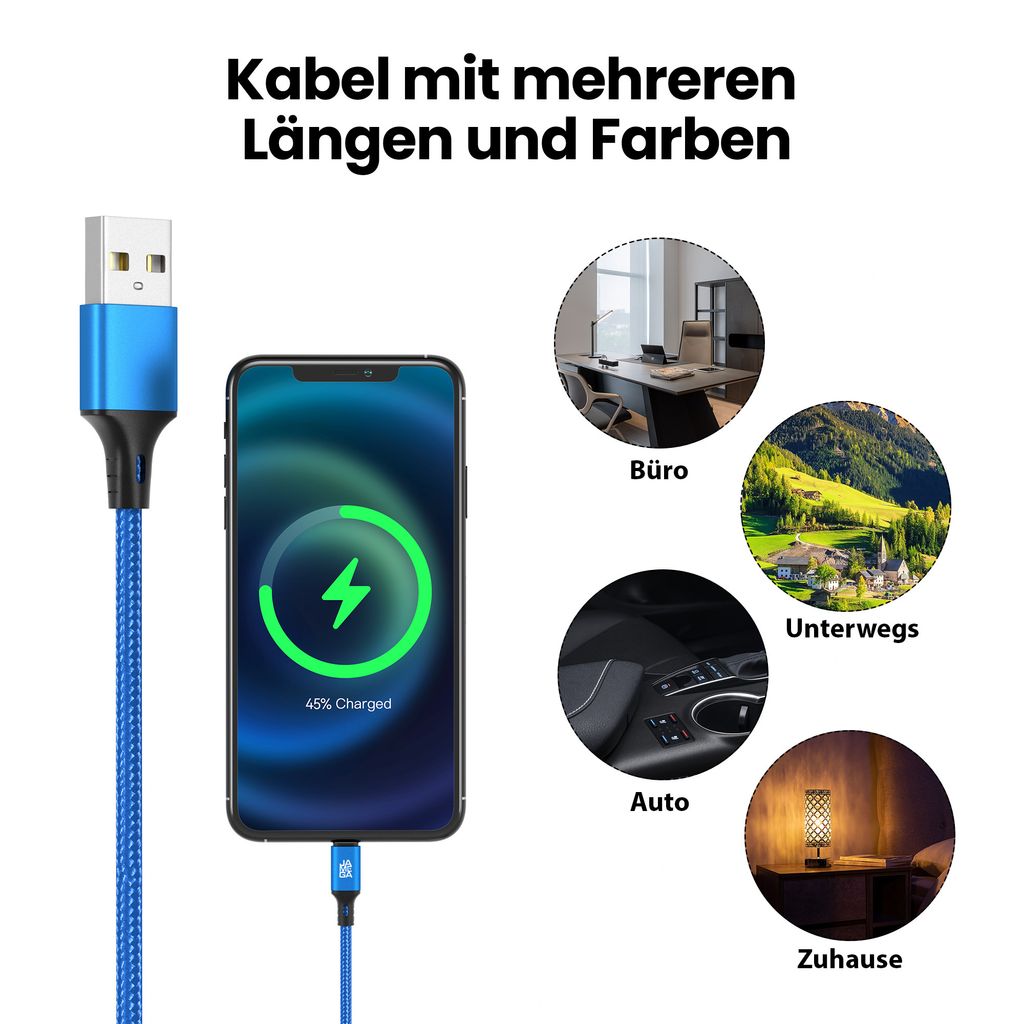 USB-A auf iPhone Nylon Kabel Typ A Ladekabel | Kaufland.de