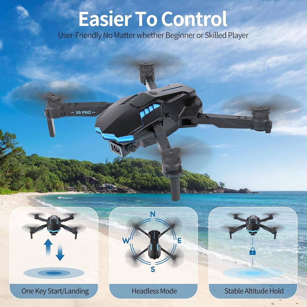 Drohne mit Kamera 1080P HD WiFi FPV Drone fur Anfanger RC Quadcopter mit 2 Akku Schwerkraft Sensor 3D Flip Mode Ein Tasten Start Landung