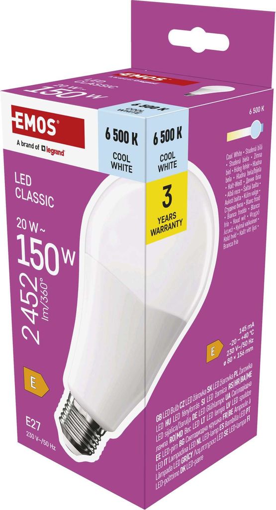 EMOS LED žárovka Classic A80 / E27 / 20 W | Kaufland.cz