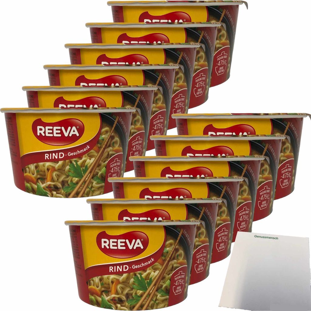 Reeva Instant Nudeln Rind (12x75g Packung) + usy Block
