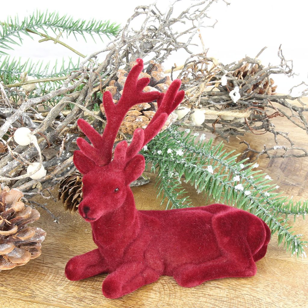 Hirsch liegend 14 cm rot samt Weihnachtsdeko | Kaufland.de