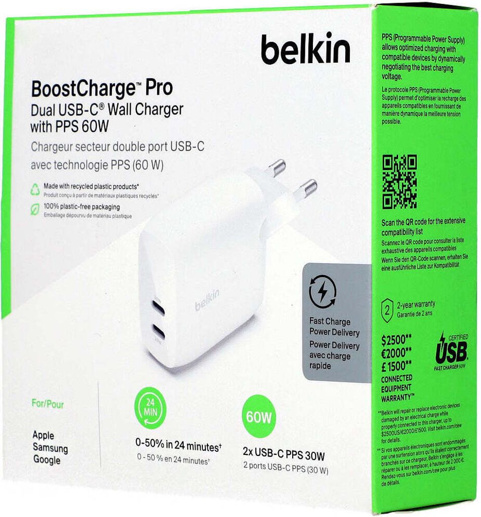 Belkin Netzladegerät 2xUSB-C 60W PD 3.1 weiß | Kaufland.de