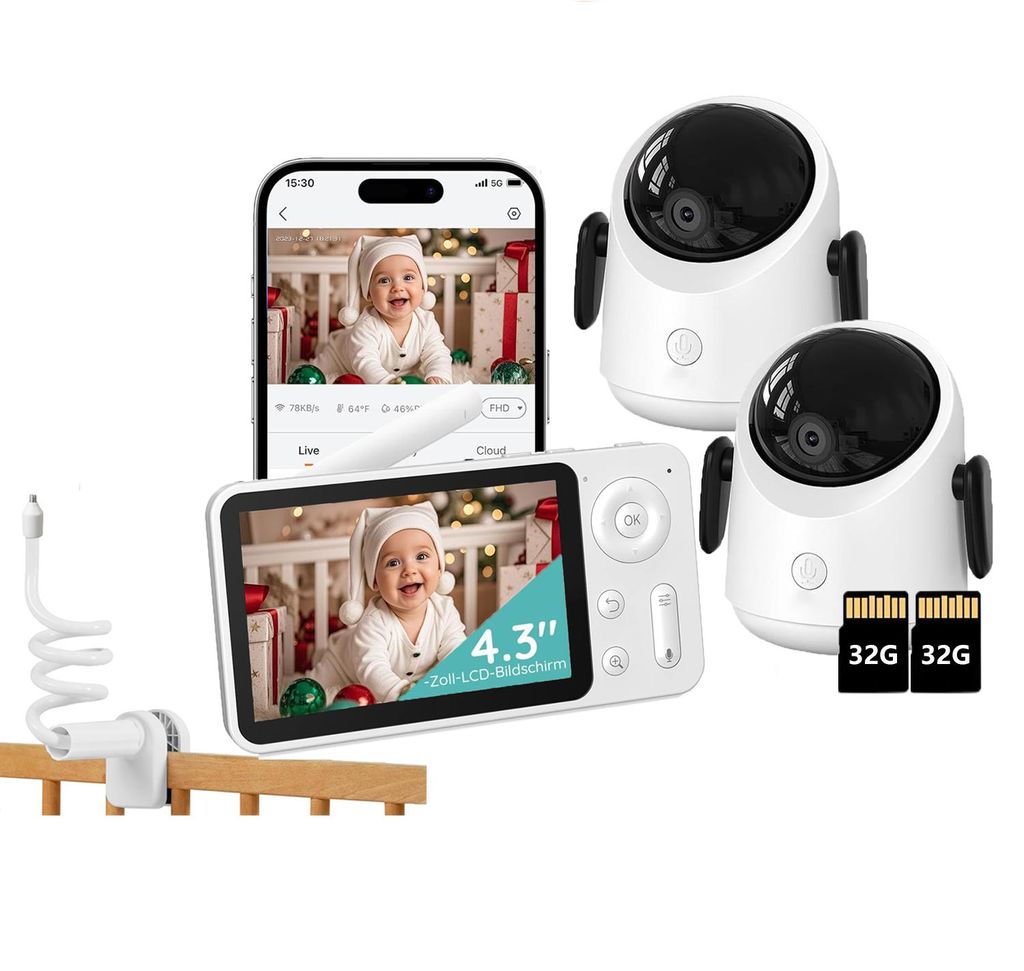 babyphone 4,3 pouces avec 2 caméras et APP Vidéo Babyphone