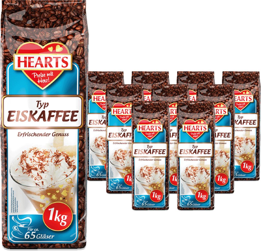 HEARTS Eiskaffee 10 x 1kg Vorratspackung Sommer Getränk für
