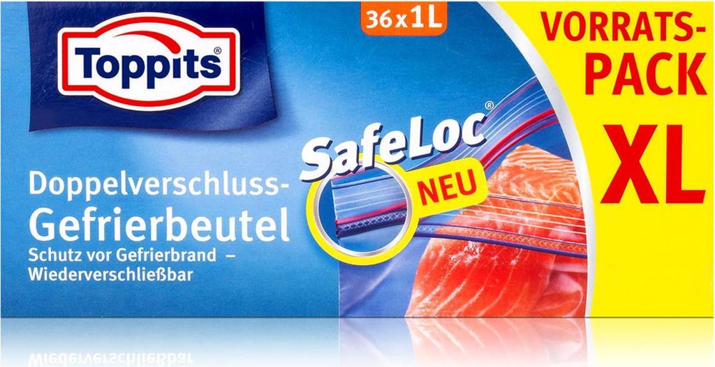 Toppits 2807289000 36 Toppits Gefrierbeutel SafeLoc 1,0 l