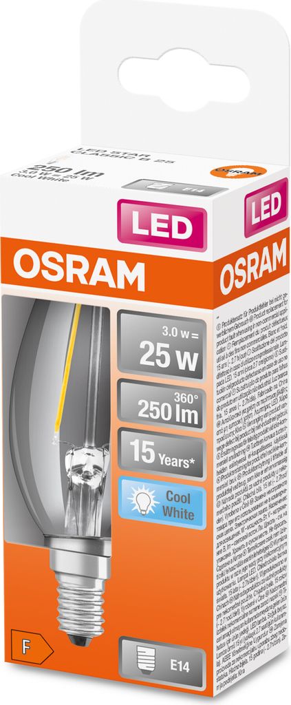 LED žiarovka E14 B35 CL 2,5W = 25W 250lm | Kaufland.sk