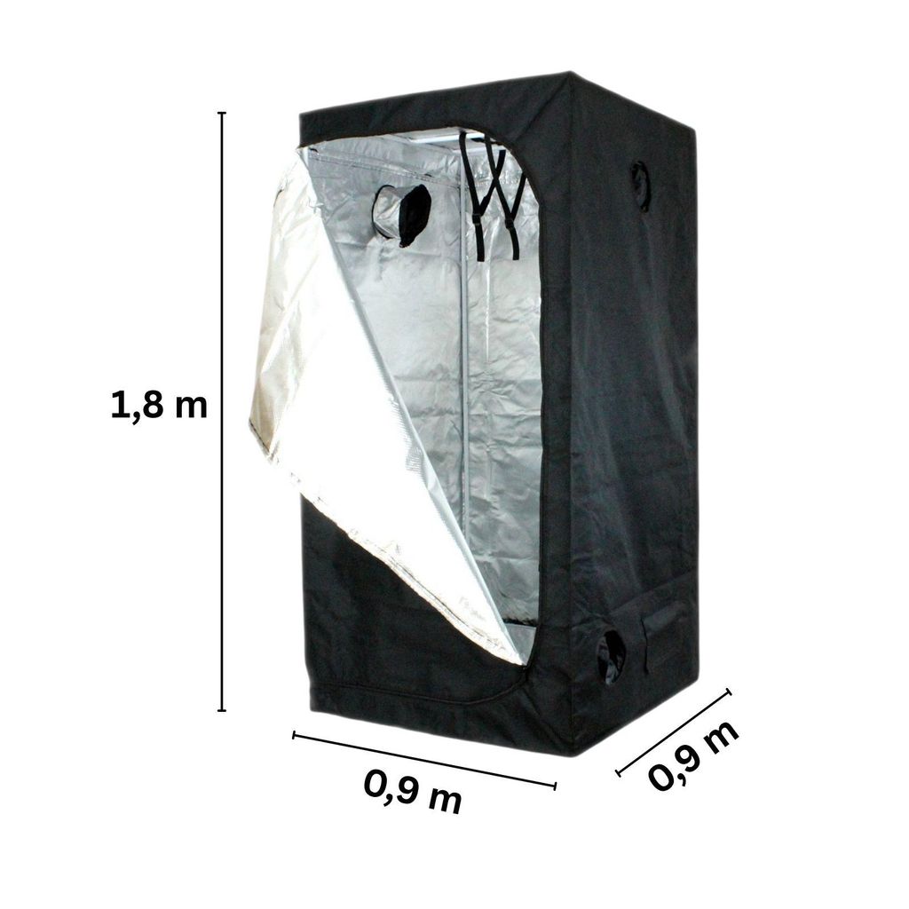 Growbox 90x90x180 cm, Schwarz, 600D Oxford Mylar, Indoor