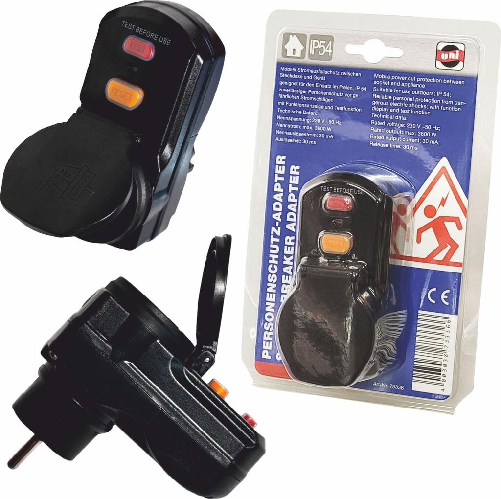 PRCD-Adapter Schuko IP54 Personenschutz Fehlerstrom