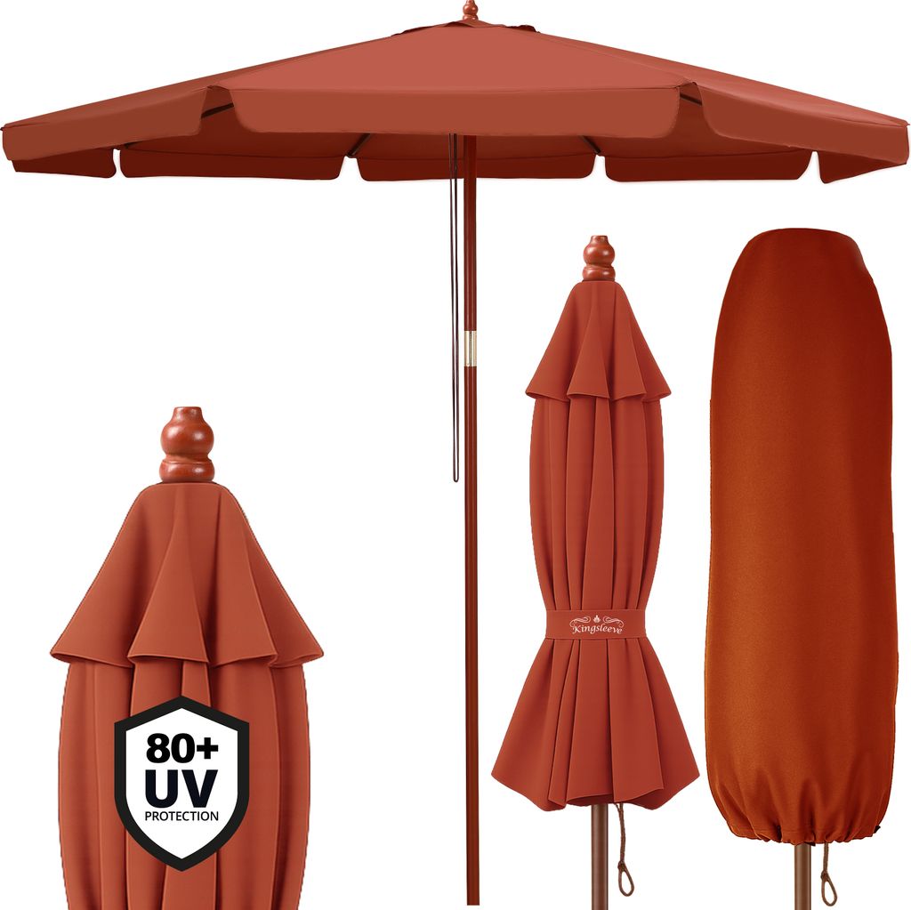 KINGSLEEVE® Holz Sonnenschirm 330 cm UV Schutz 80+
