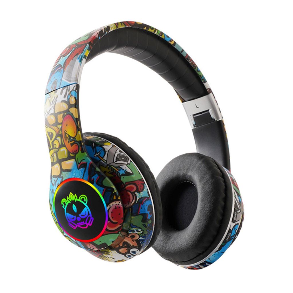 Slúchadlá Bluetooth, herný headset s graffiti, farebné