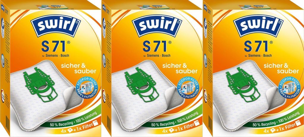 3 Pakete Swirl Staubsaugerbeutel S71 / S 71 EcoPor für