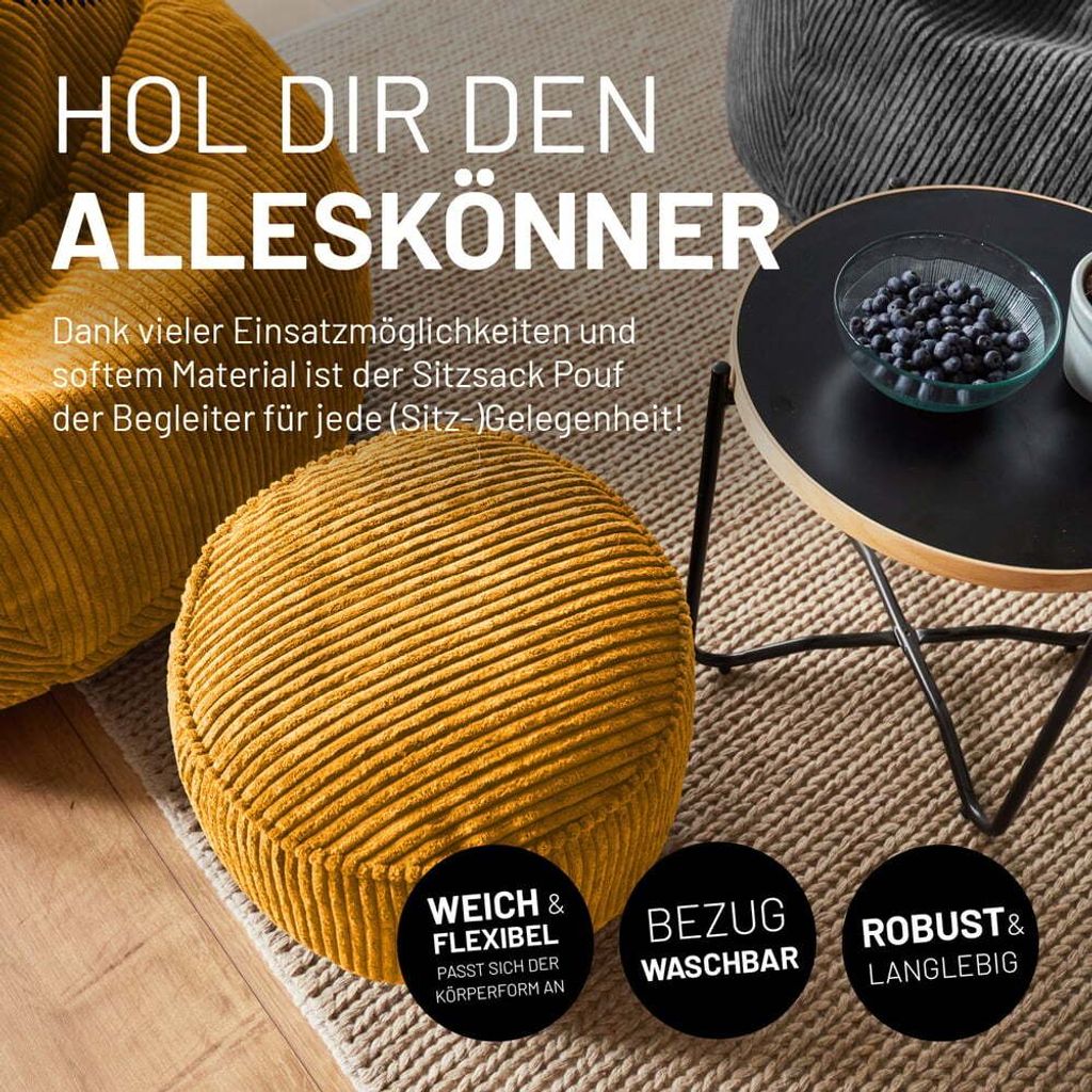 LUMALAND Sitzsack Pouf Cord - Senfgelb | Kaufland.de
