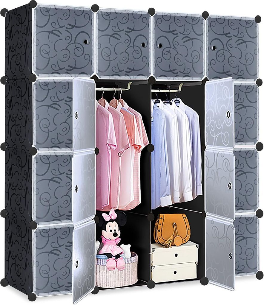 JOIEYOU Armoire penderie DIY 16 cubes Noir avec porte