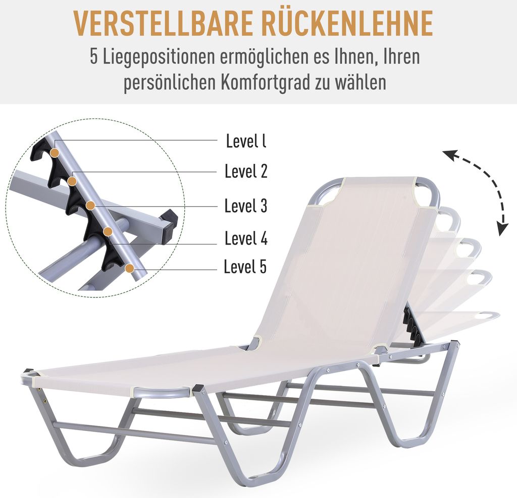 Outsunny Lehátko Beach Lounger 5-stupňové | Kaufland.cz