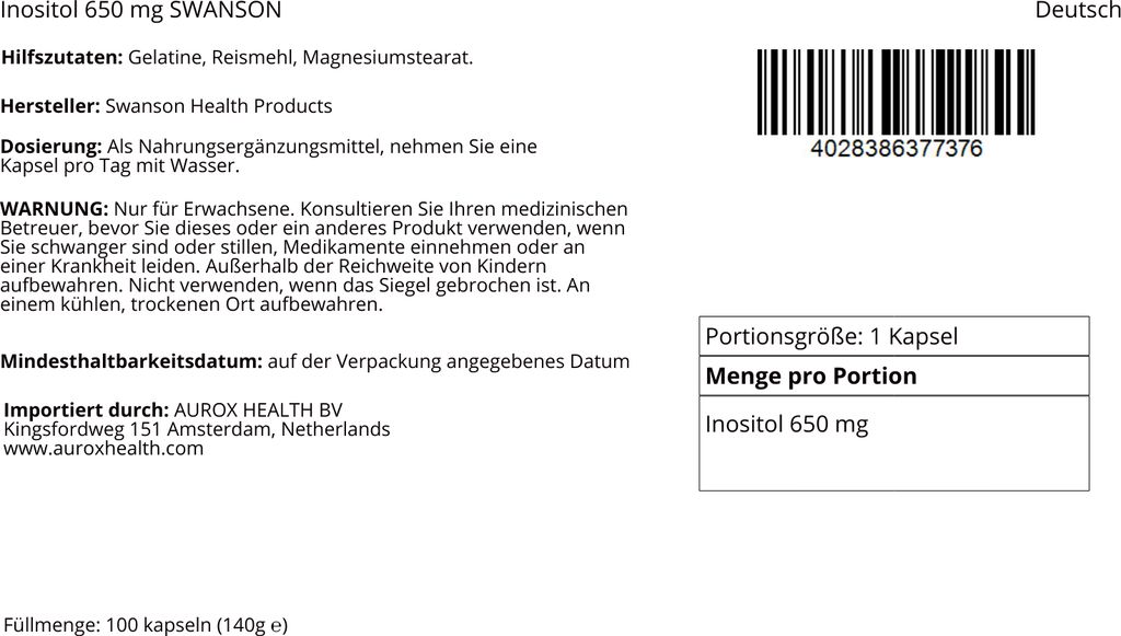 Inositol 650 mg 100 Kapseln Swanson Health | Kaufland.de