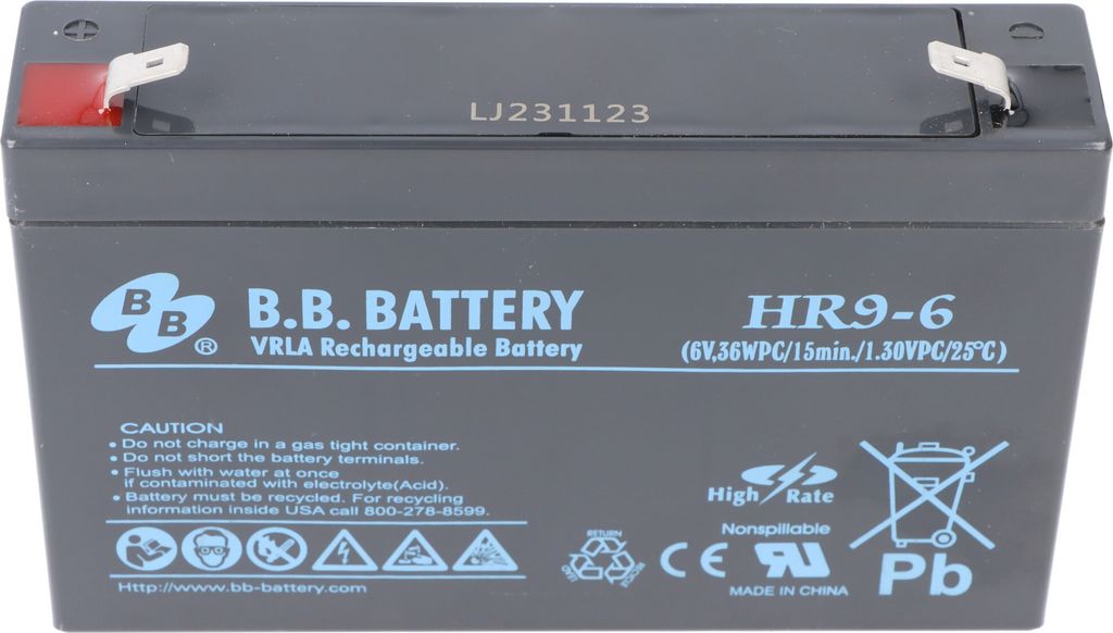 Olovená batéria B.B. Battery HR9-6, 6 V 9 Ah, rozmery 151 x
