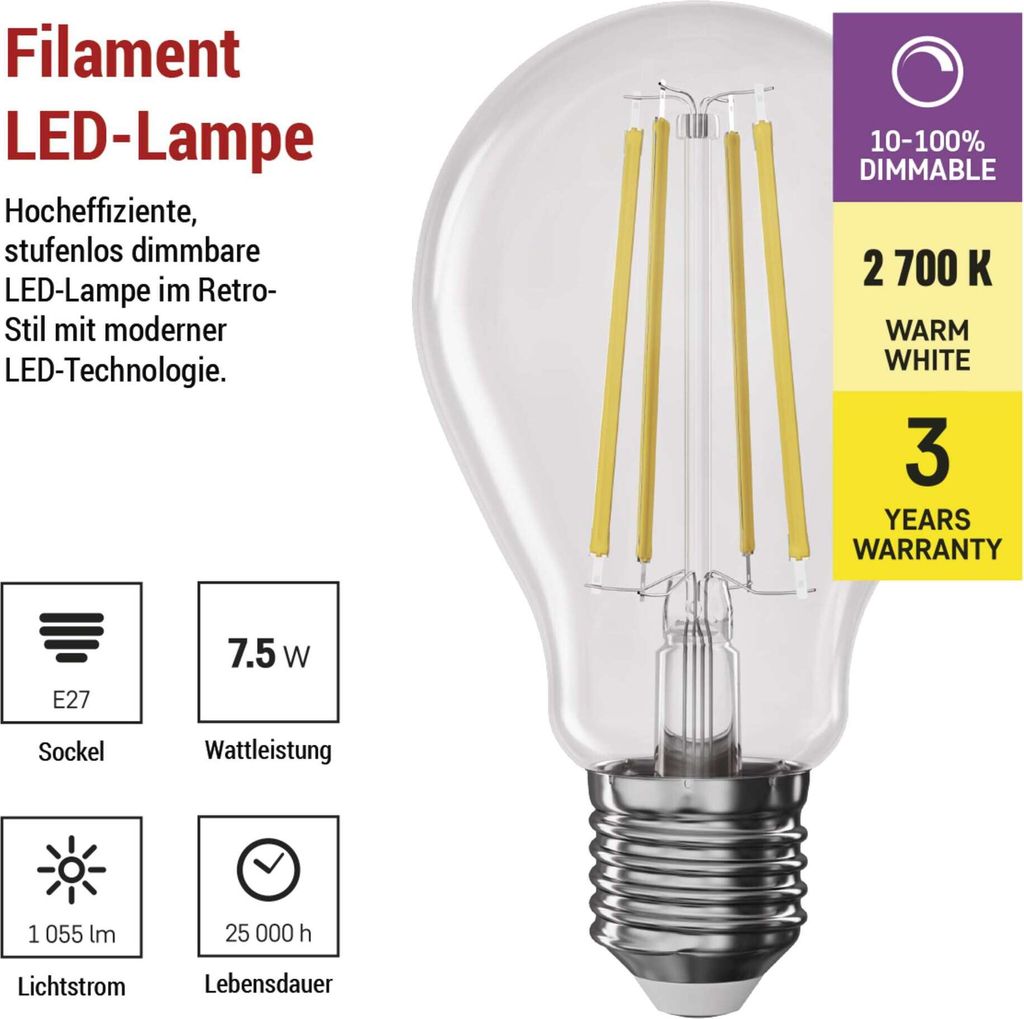 EMOS dimmbare Edison LED Lampe Filament A60, | Kaufland.de