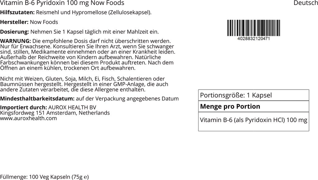 Vitamin B-6 Pyridoxin 100 mg 100 Veg-Kapseln | Kaufland.de