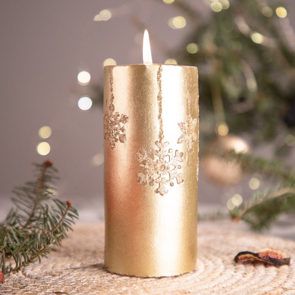 FROSTED Kerze Gold mit Schneeflocken 13 cm | Kaufland.de