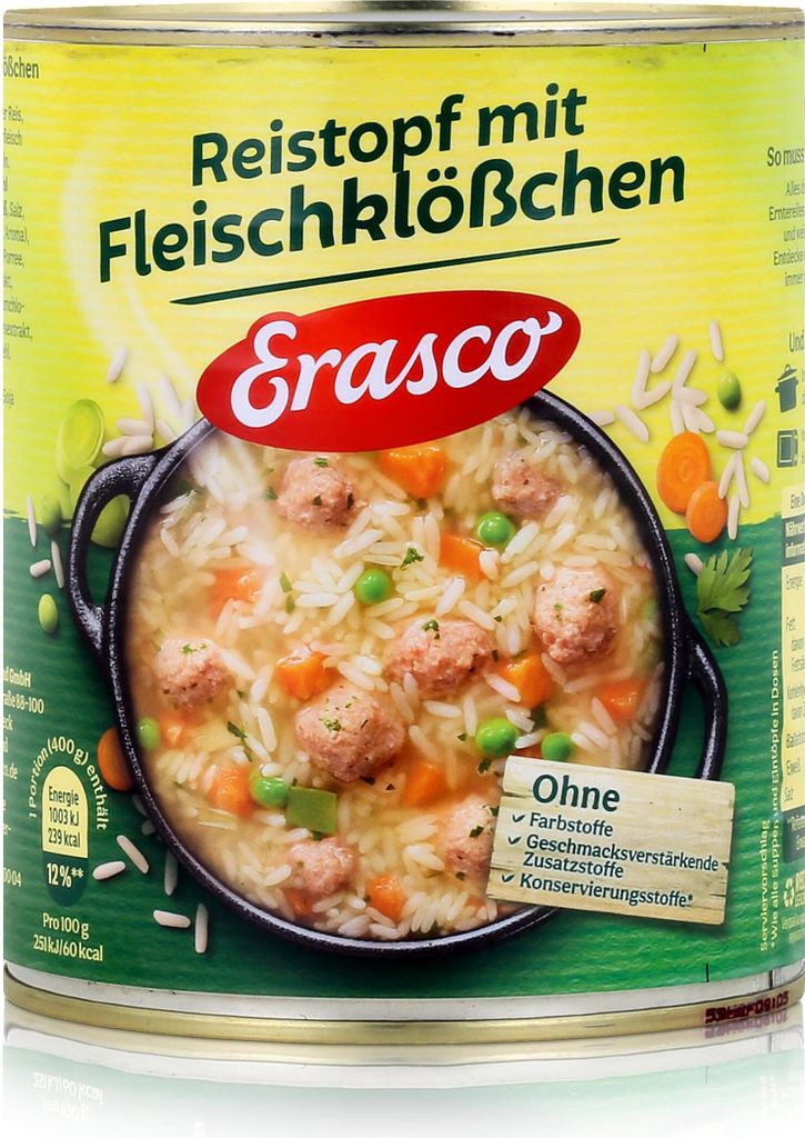 Erasco Reistopf mit Fleischklößchen 800g Fertigessen (1er