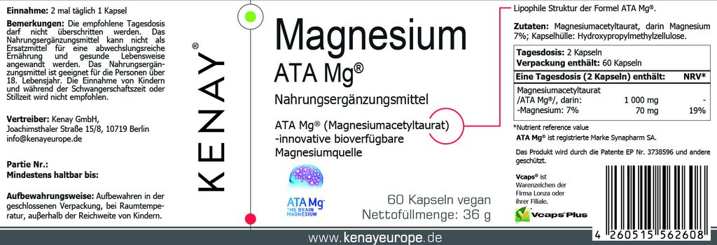 Magnesium ATA Mg® 60 Kapseln vegan KENAY® | Kaufland.de