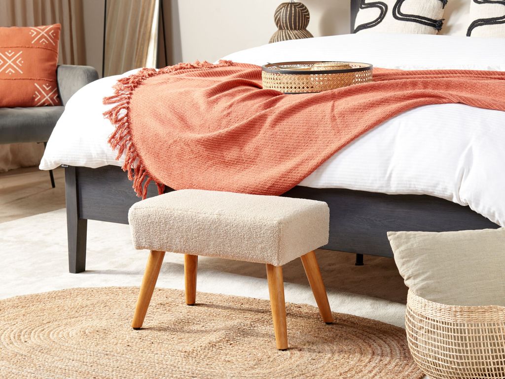 Hocker Beige Bouclé mit Holzbeinen Rechteckig | Kaufland.de