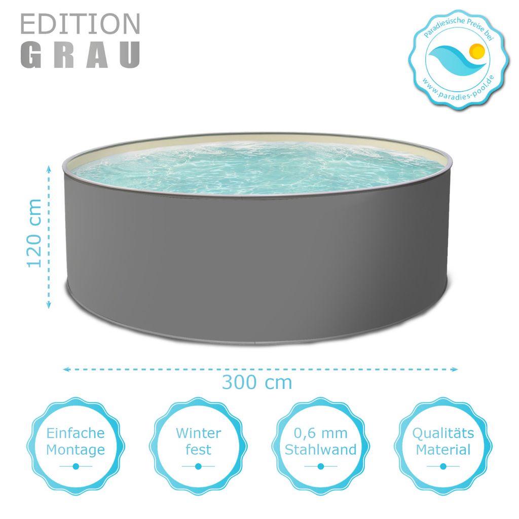 Rundpool EDITION GRAU Stahlwandpool rund 300 | Kaufland.de