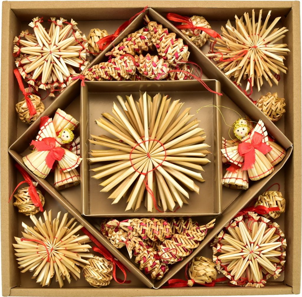 Slamené ozdoby s červeným dekorom, 56 ks | Kaufland.sk