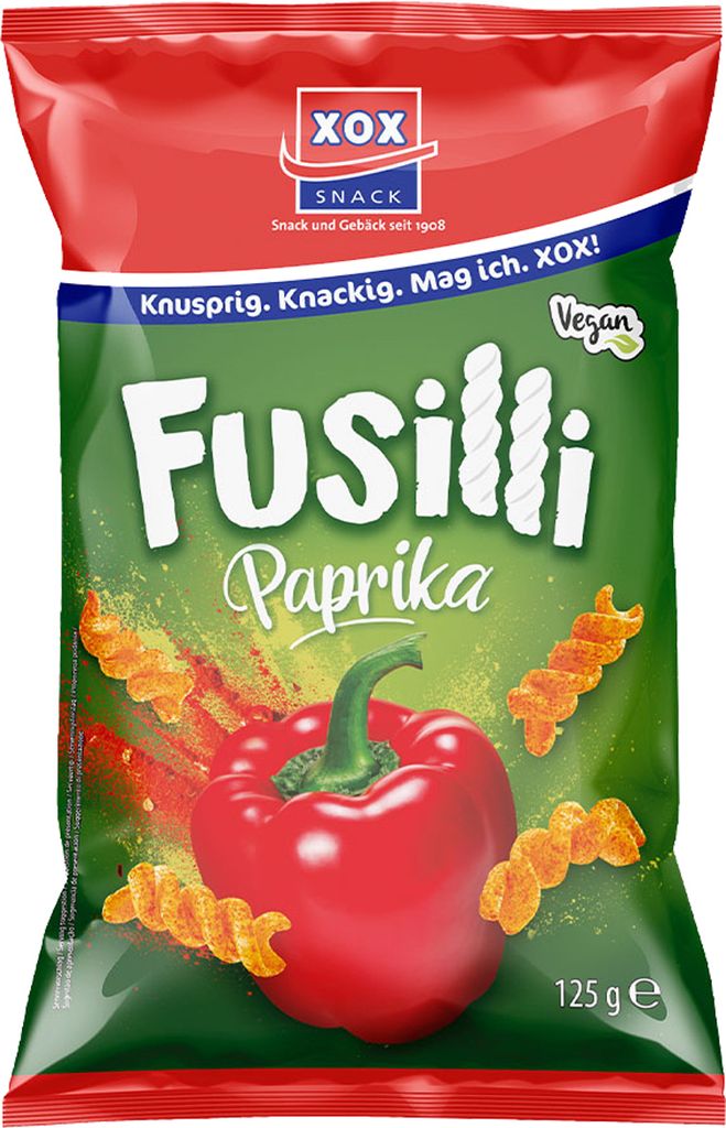 XOX Fusilli Paprika knuspriger Snack mit pikanter Wuerze