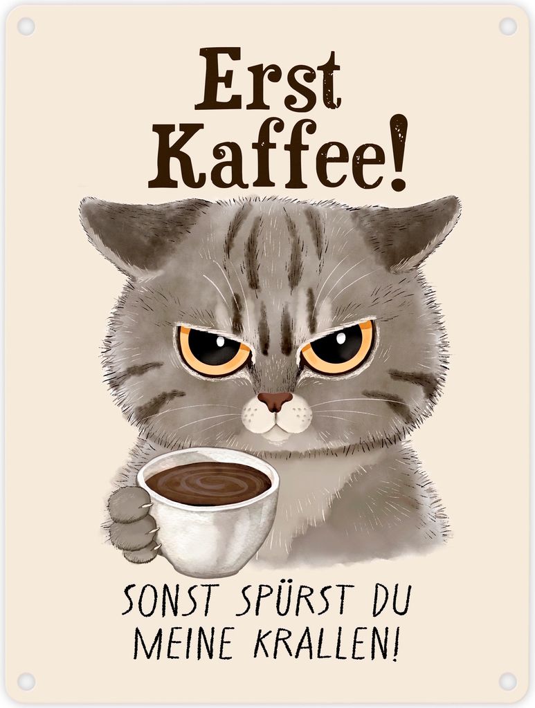 Morgenmuffel Katze Metallschild in 15x20 cm mit Spruch Erst