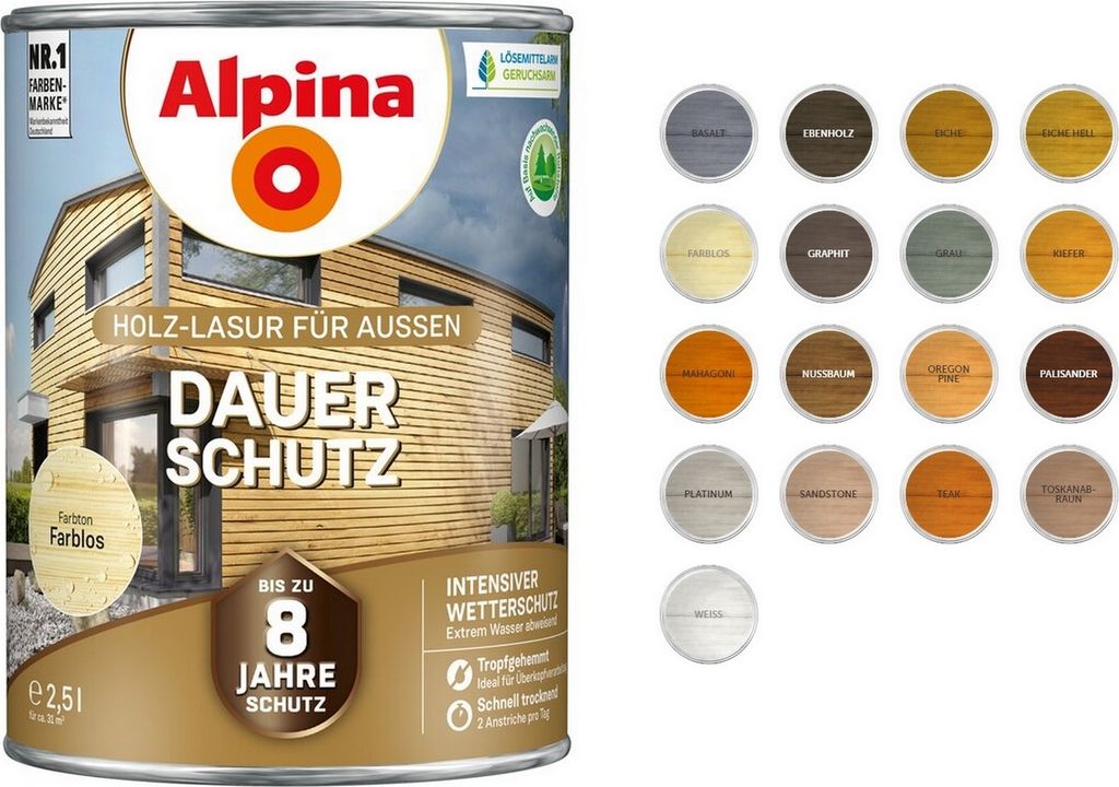 Alpina Dauer-Schutz 2,5 L teak Holzlasuren | Kaufland.de