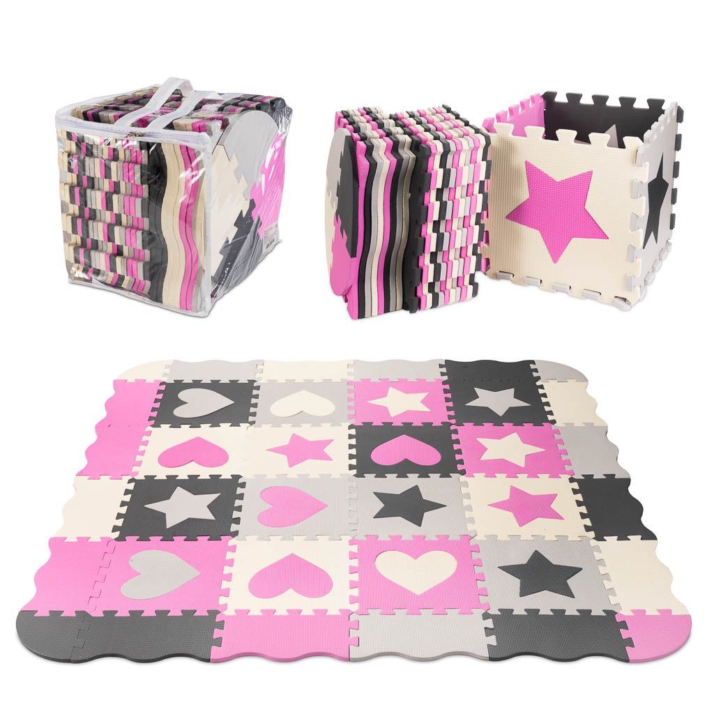 Penová podložka/puzzle 36el sivá/ružová 143cm x 143cm x 1cm