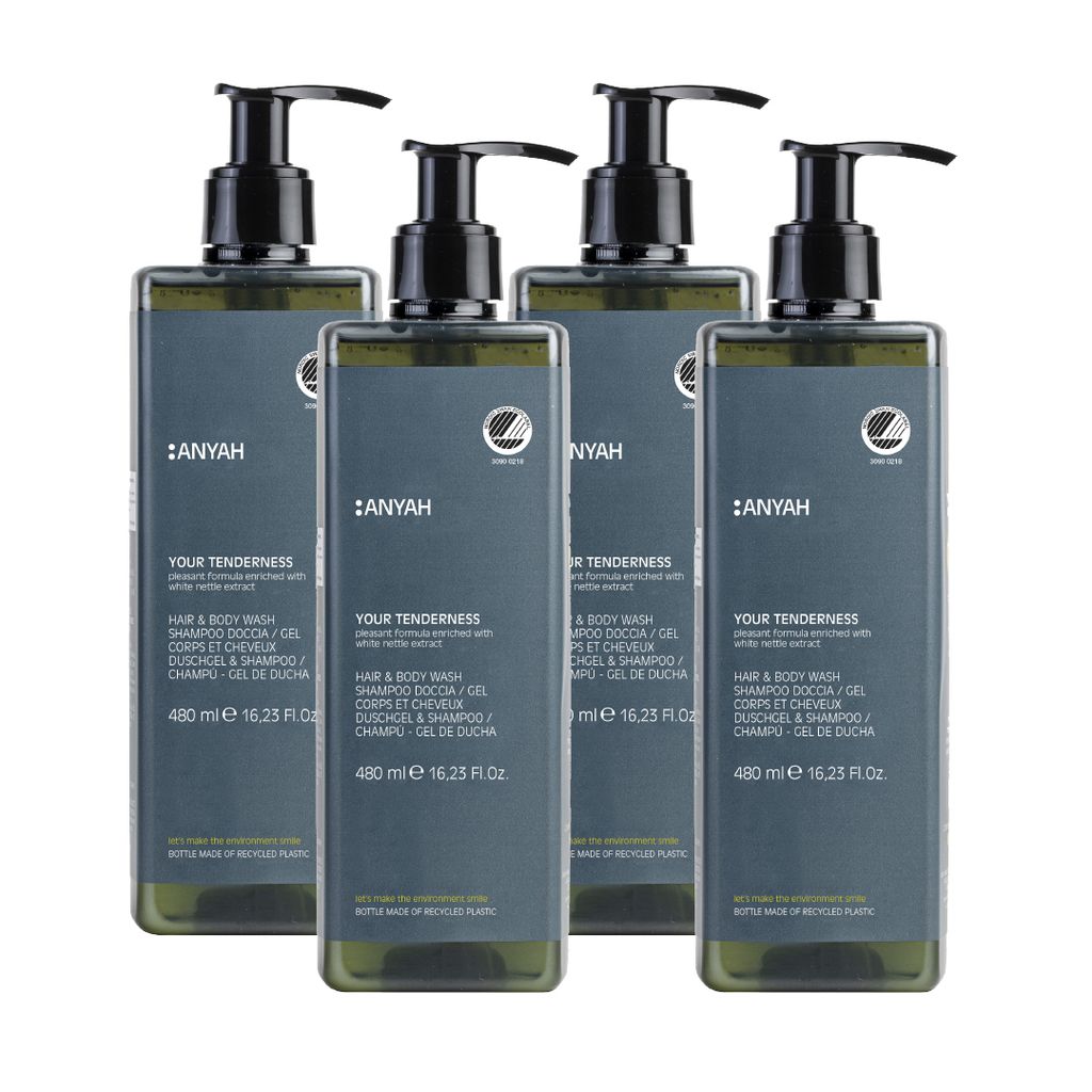 ANYAH 2-in-1 Duschgel & Shampoo 4 × 480 ml – vegan,