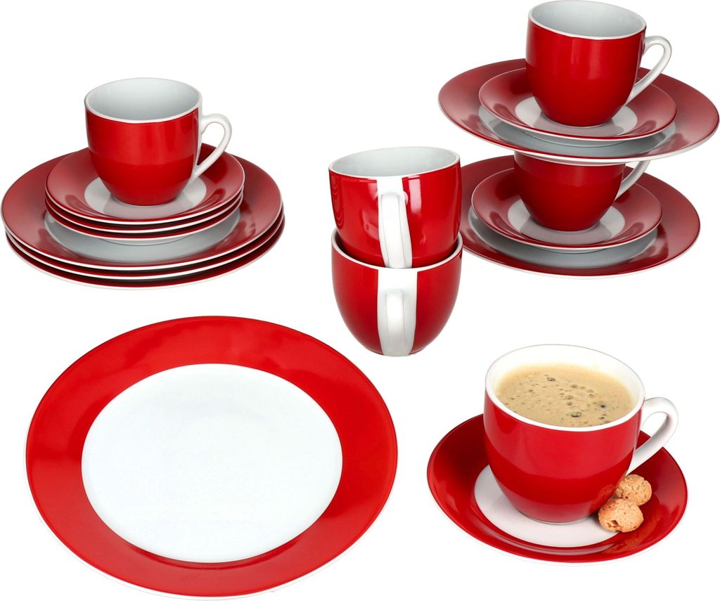 18tlg Kaffeeservice Variant Rot Porzellan 6 Personen Tassen