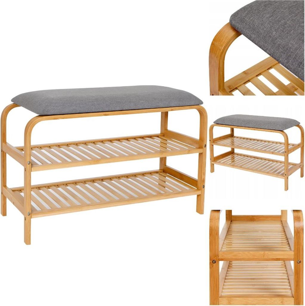 AD.CON Bambusový botník s lavicou a 2 úrovňami Lavica na