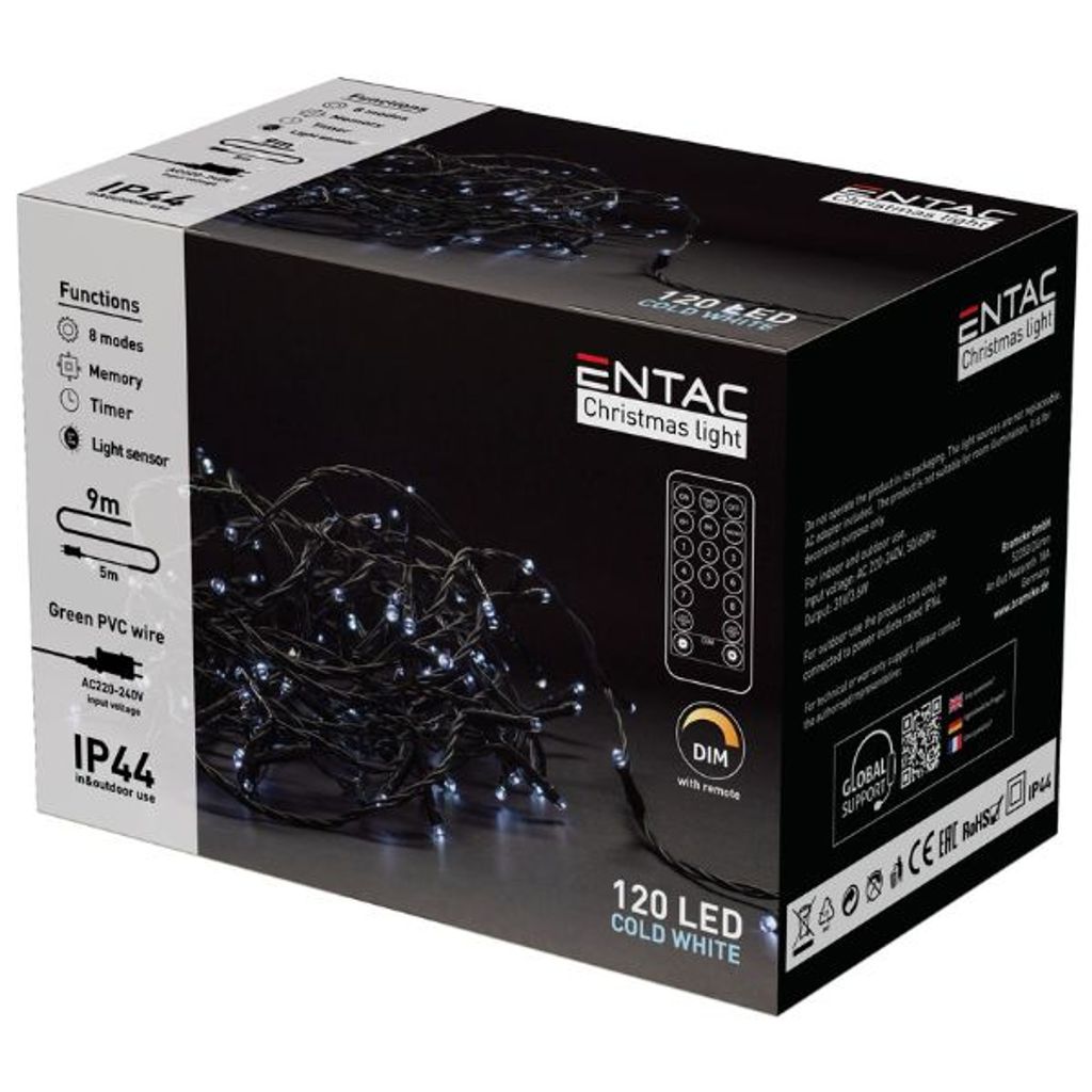 ENTAC LED vánoční řetěz 9m, venkovní, studené | Kaufland.cz