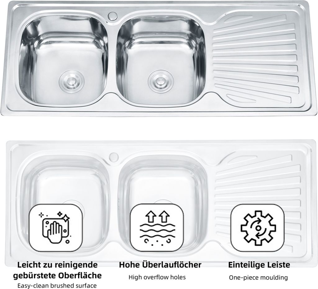 120cm dvojitý vstavaný drez z nehrdzavejúcej | Kaufland.sk