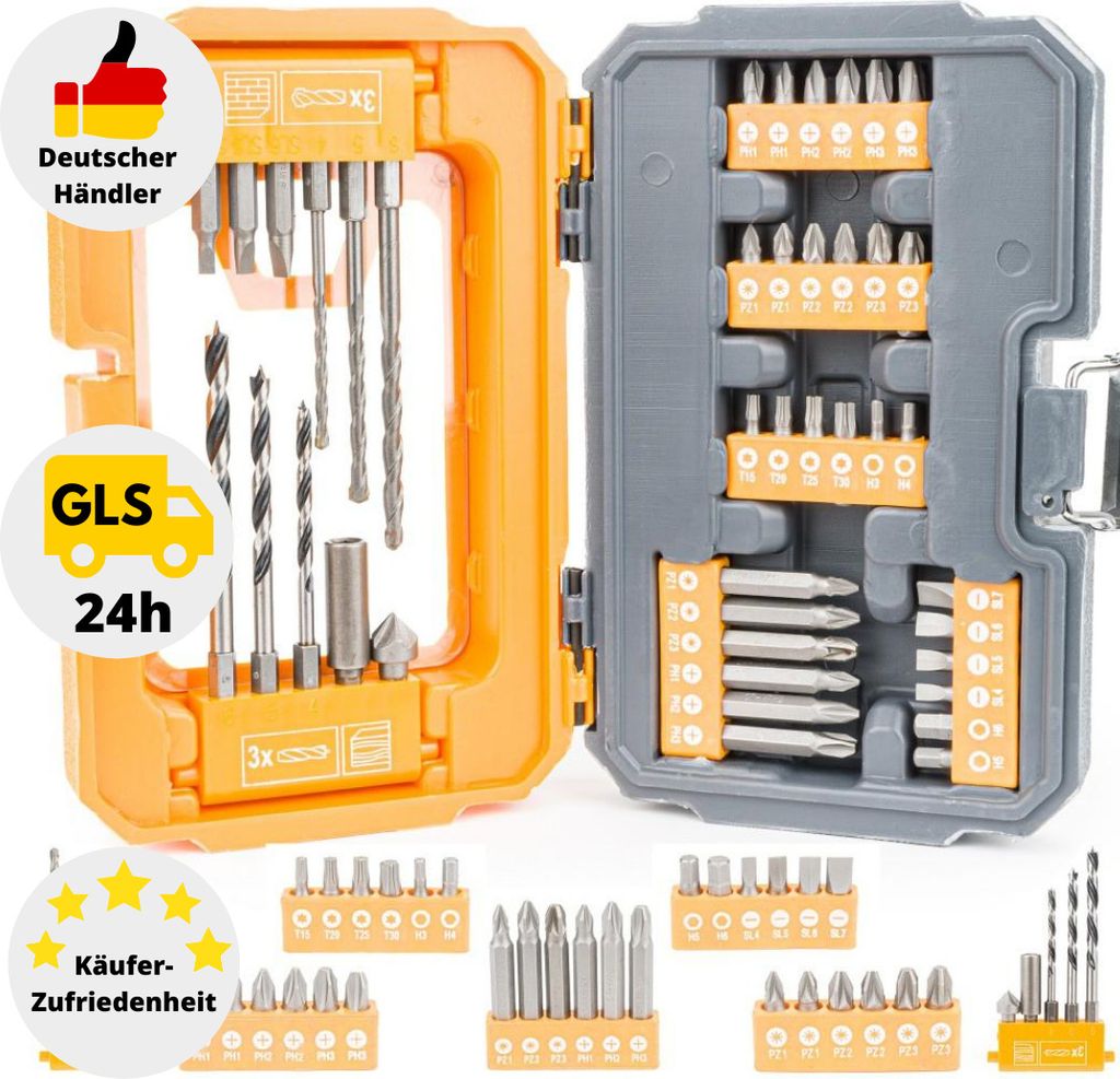 Bitset Bitsatz Bohrer und Bit-Set mit Koffer 41 Stück