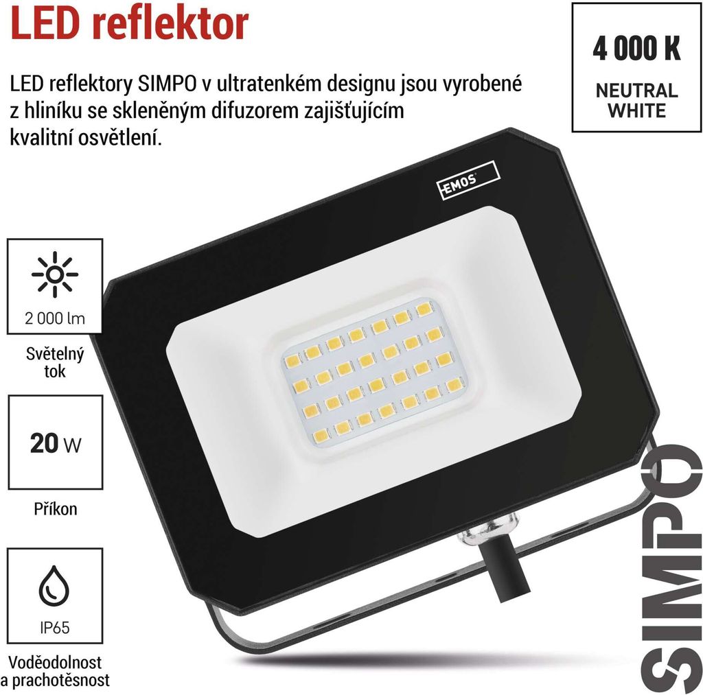 EMOS LED reflektor SIMPO 20 W, černý, | Kaufland.cz