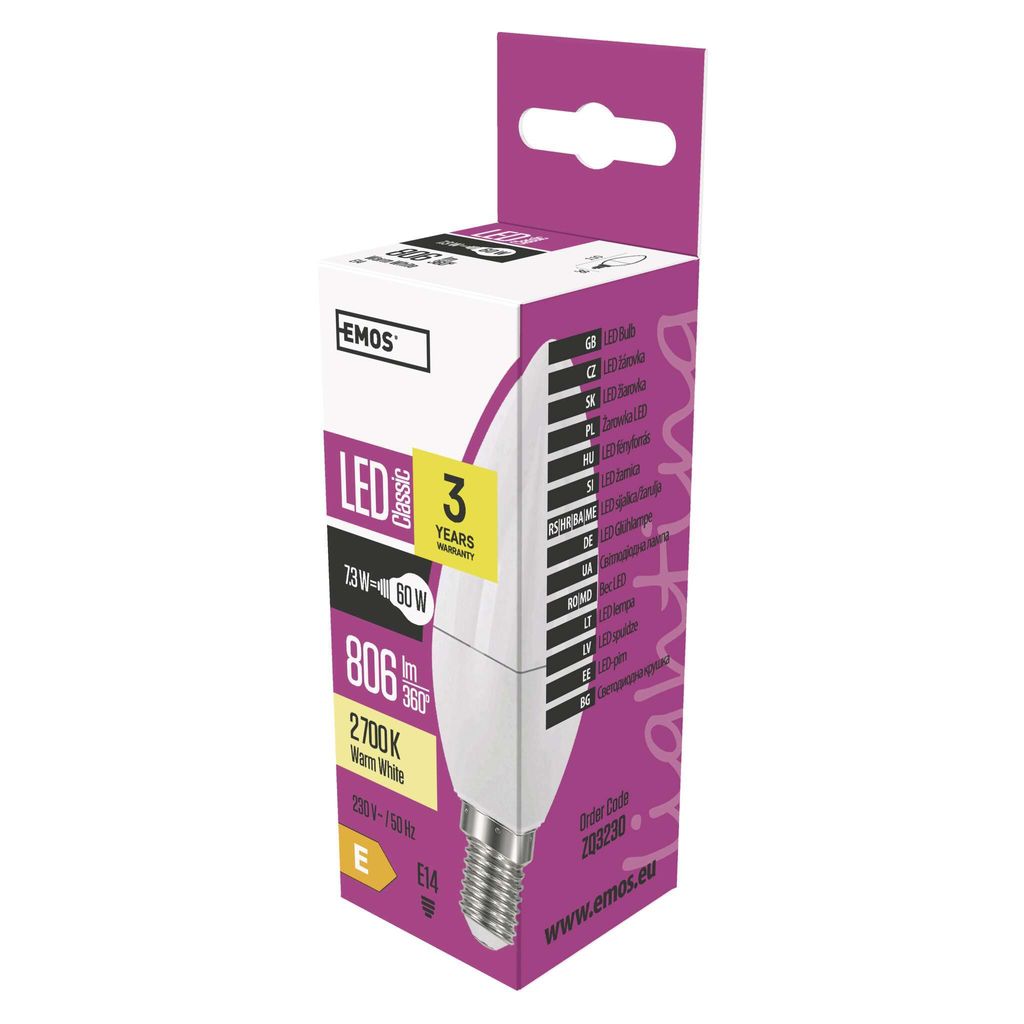 EMOS LED žárovka Classic svíčka / E14 / 7,3 W | Kaufland.cz