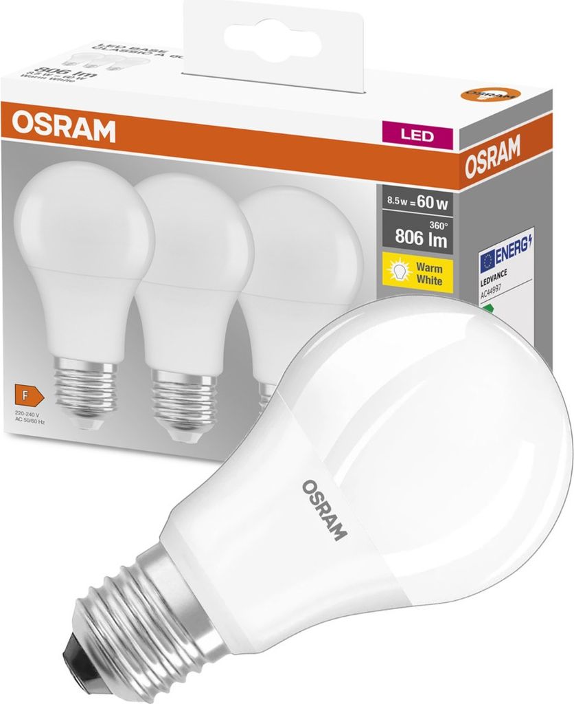 Osram Base Classic A60, 9 W, 60 W, E27, 806 lm, 10000 h,
