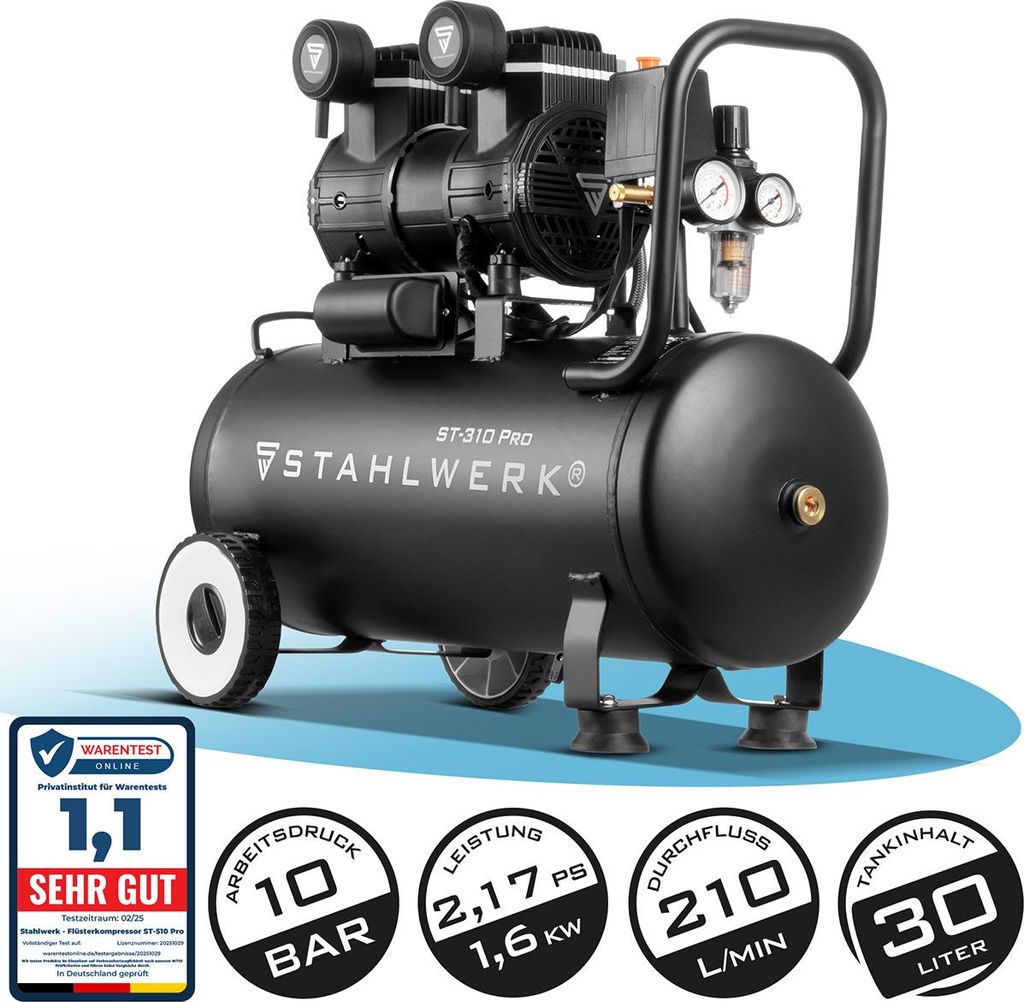 STAHLWERK Kompressor 10 bar 2,1 PS 1,6 kW 210 l/min 30 l