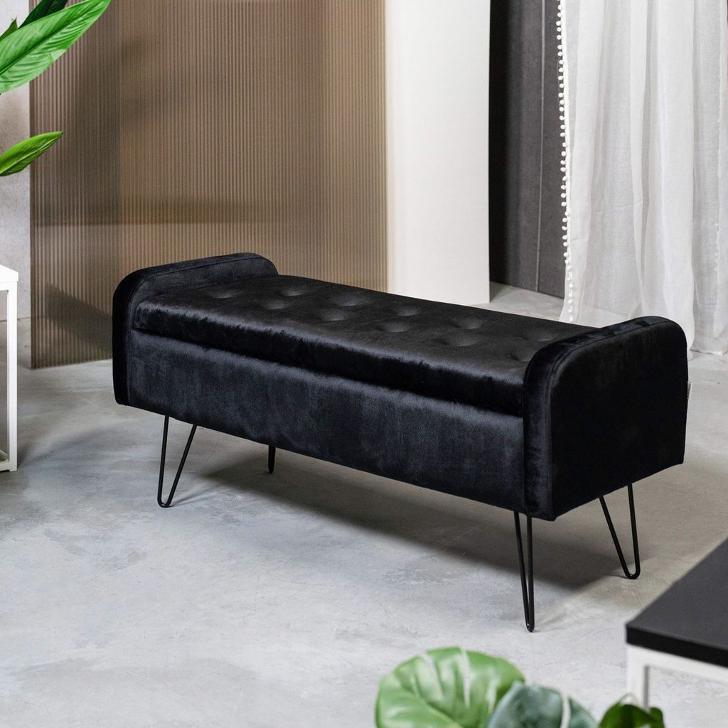 HOMLA VENLO Velours-Bank schwarz 100x39x45cm | Kaufland.de