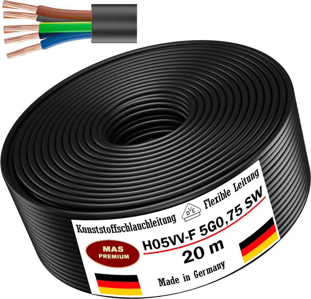 20m Schlauchleitung H05VV-F 5G0,75 Schwarz | Kaufland.de