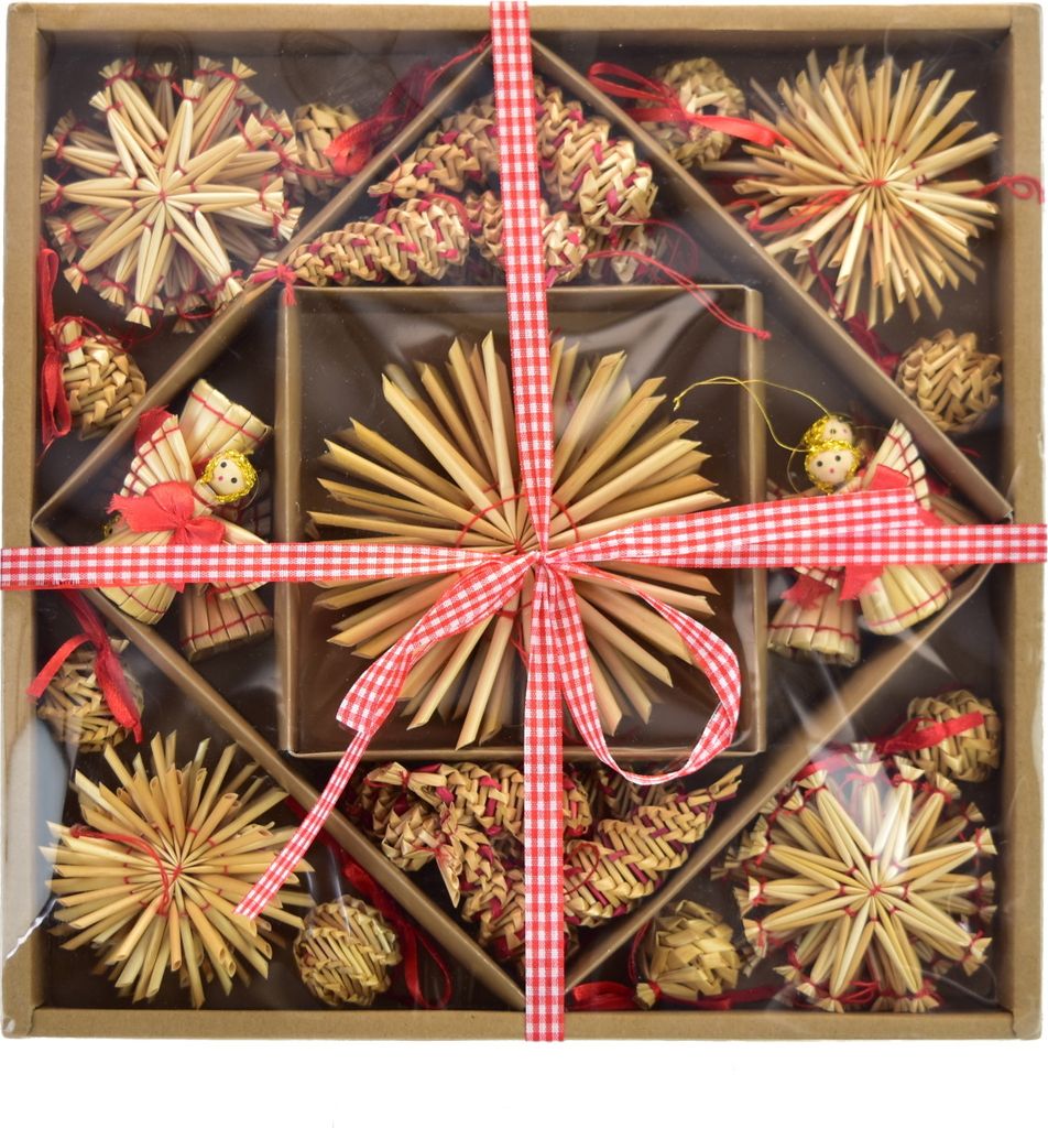 Slamené ozdoby s červeným dekorom, 56 ks | Kaufland.sk